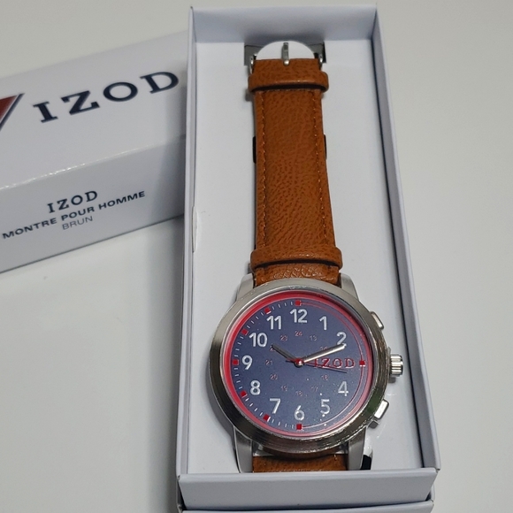 Izod | Accessories | New Izod Watch With Brown Leather Strap | Poshmark